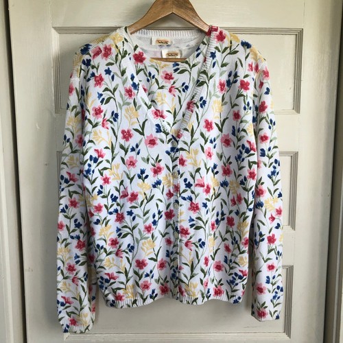 Talbots Vintage Floral Twinset Cotton Knit Cardigan Tank Top M Hong ...