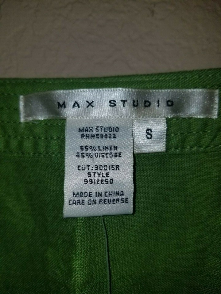 Max Studio Womens Dress Size S Green Solid Linen 3/4 Sleeve Tunic Short ...