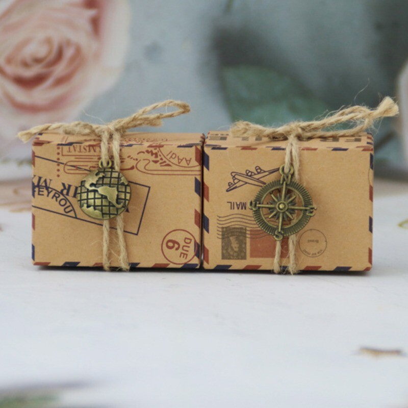 50pcs Kraft Paper Candy Box Mini Earth Compass Pendant Decor Retro ...