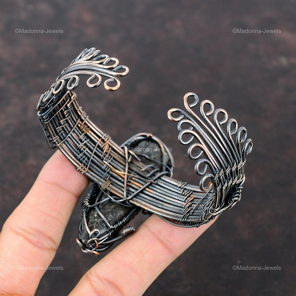 Orthoceras Fossil Wire Wrapped Adjustable Bangle Handcrafted Copper ...