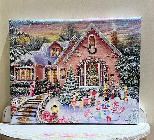 SUSAN RIOS SHABBY COTTAGE CHIC SANTA HAPPY CHRISTMAS PINK ROSES CANVAS ...