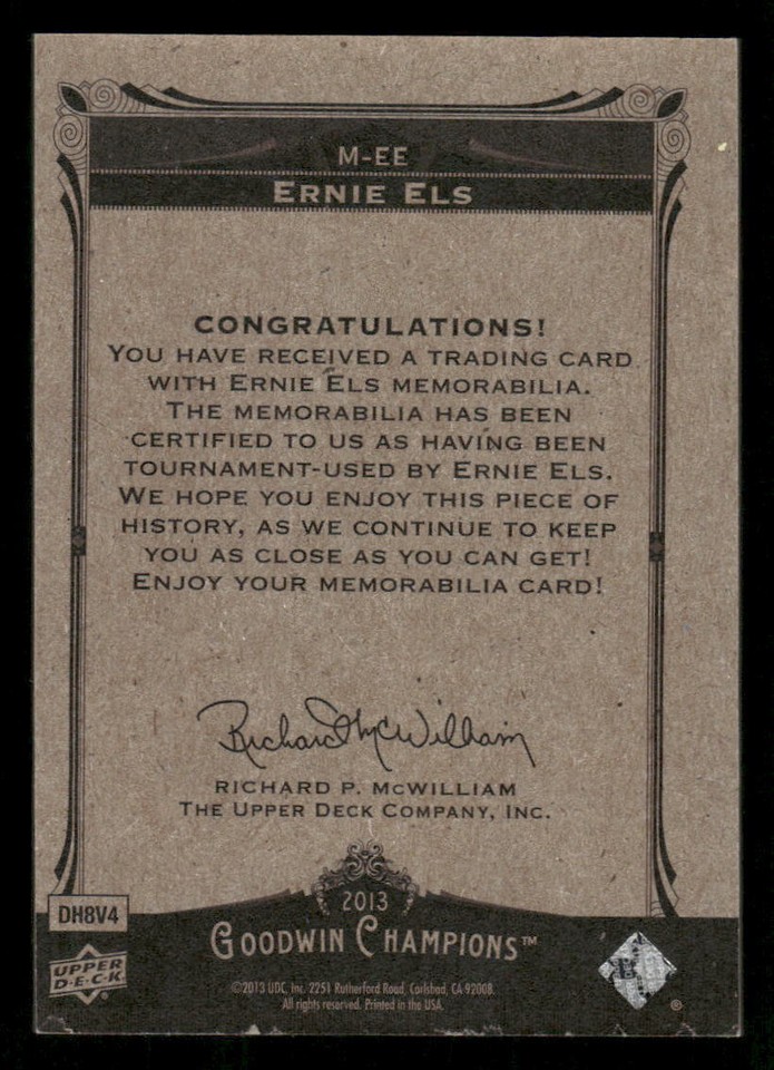 2013 Upper Deck Goodwin Champions Ernie Els Memorabilia MEM #M-EE Card ...