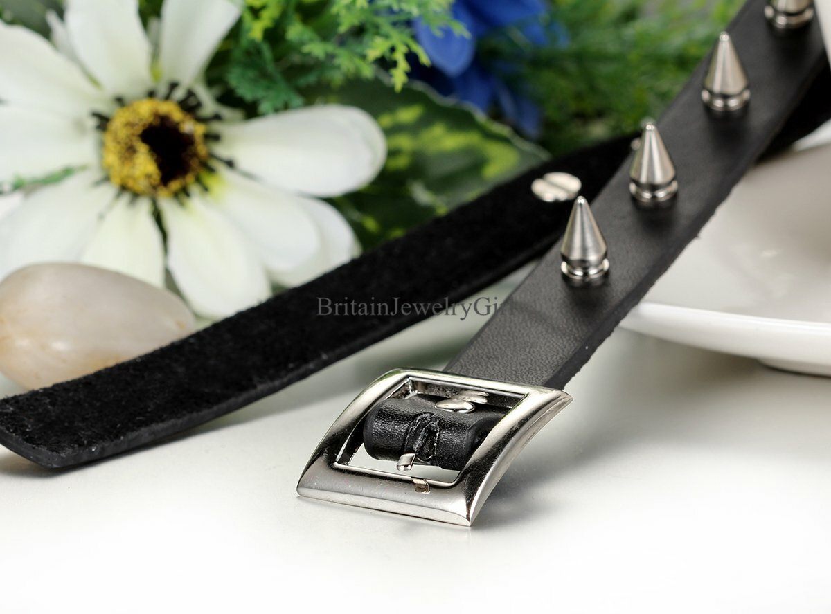 Cool Punk Rock Spike Black Leather Choker Collar Necklace Silver Tone ...