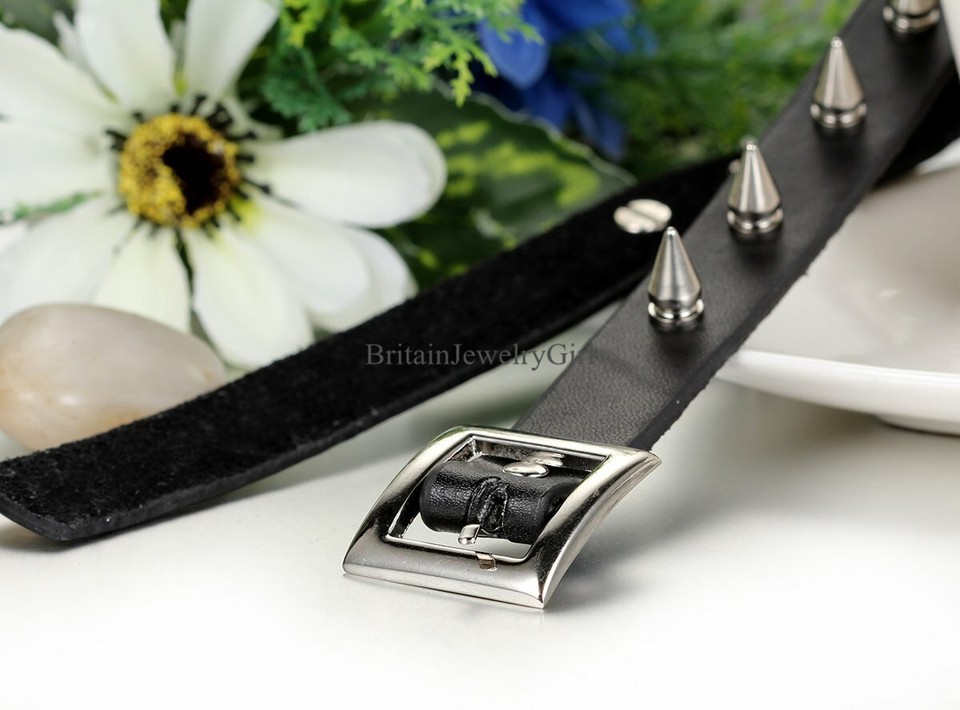 Cool Punk Rock Spike Black Leather Choker Collar Necklace Silver Tone ...