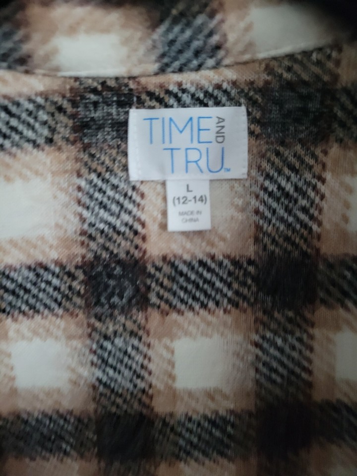 Time and Tru Women’s Brown Tan Plaid Oversized Fleece Shacket Size ...