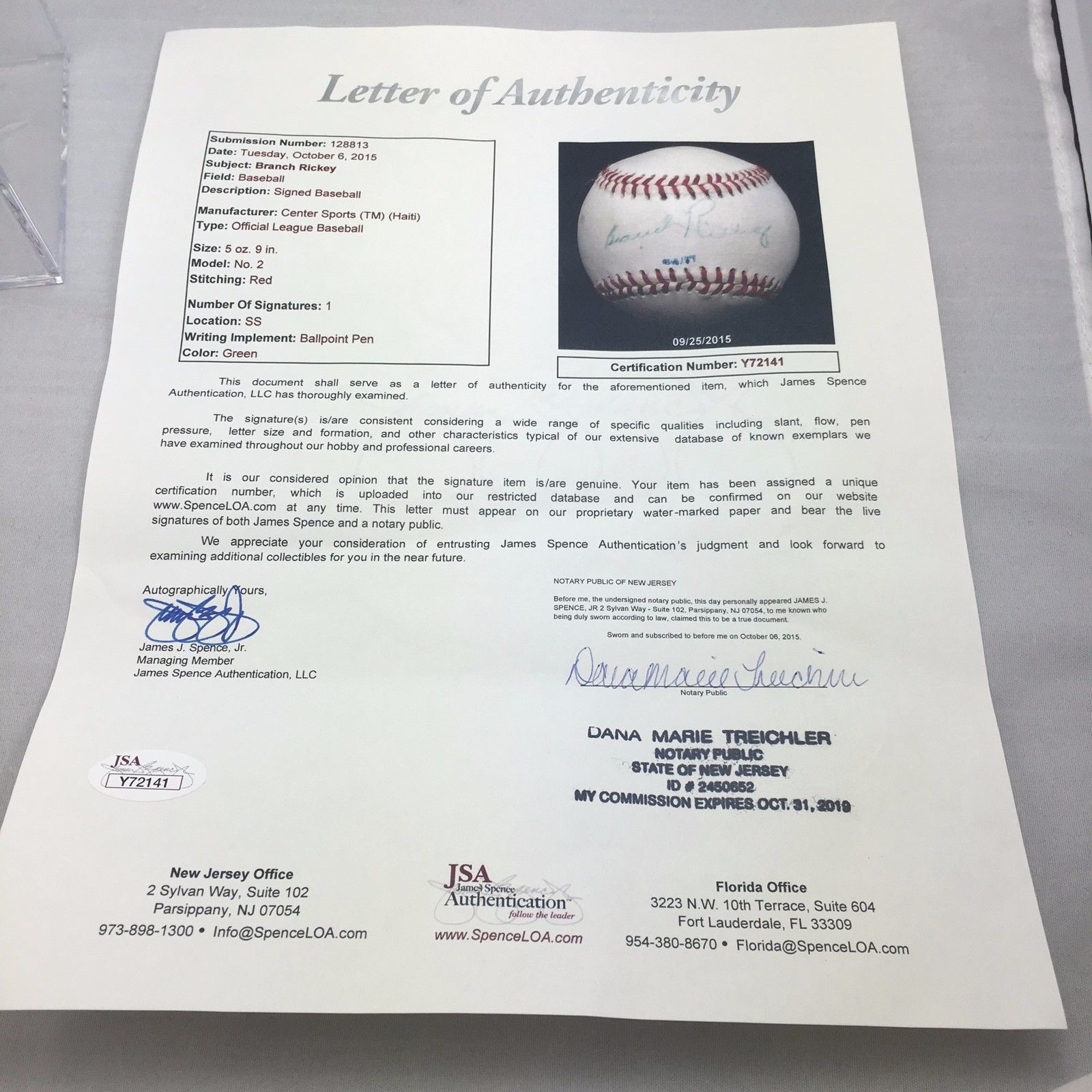 The Finest Branch Rickey Single Signed Autographed Baseball On Earth ...