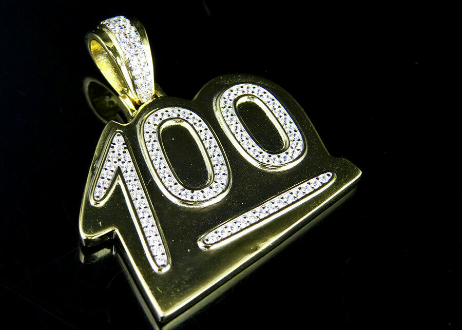 Men's 14K Yellow Gold Plated 0.50 Ct Moissanite Number "100" Pendant 1. ...