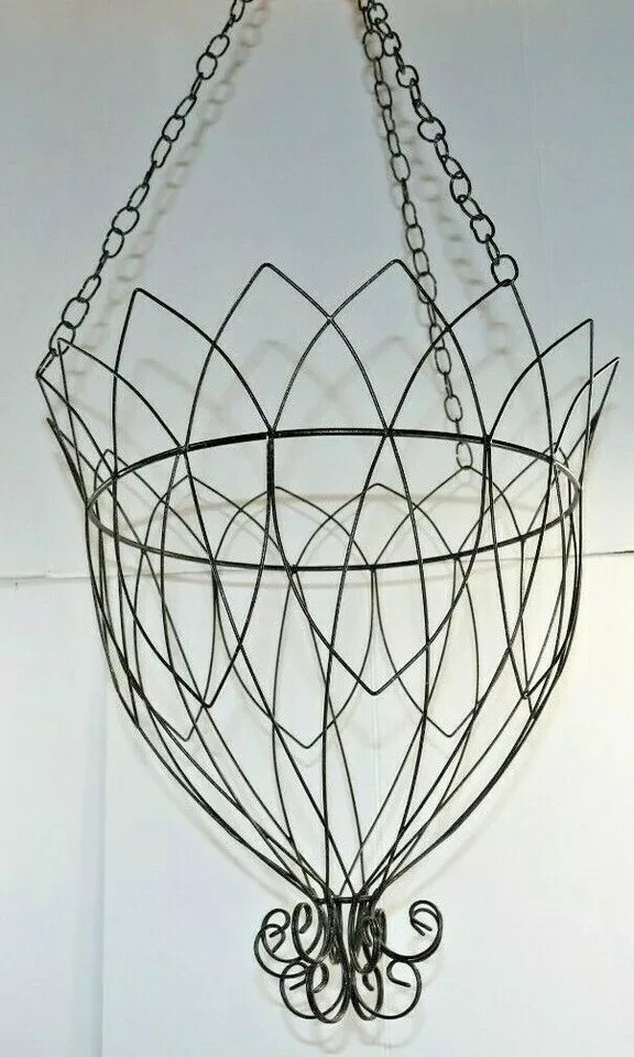 Vintage Large Wire Hanging Flower Plant Basket Indoor Outdoor | eBay