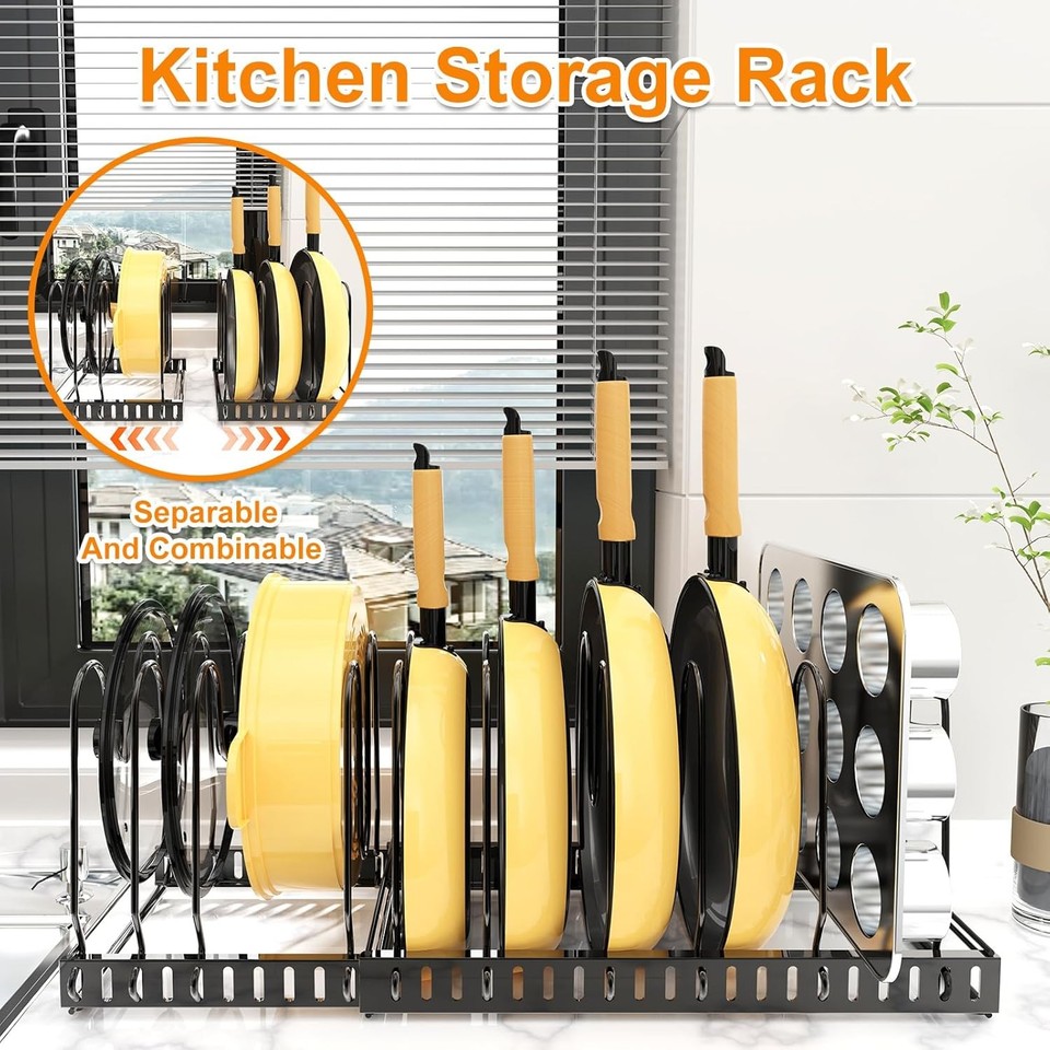 3 Rack Expandable Pot Organizer 12 Divider | eBay