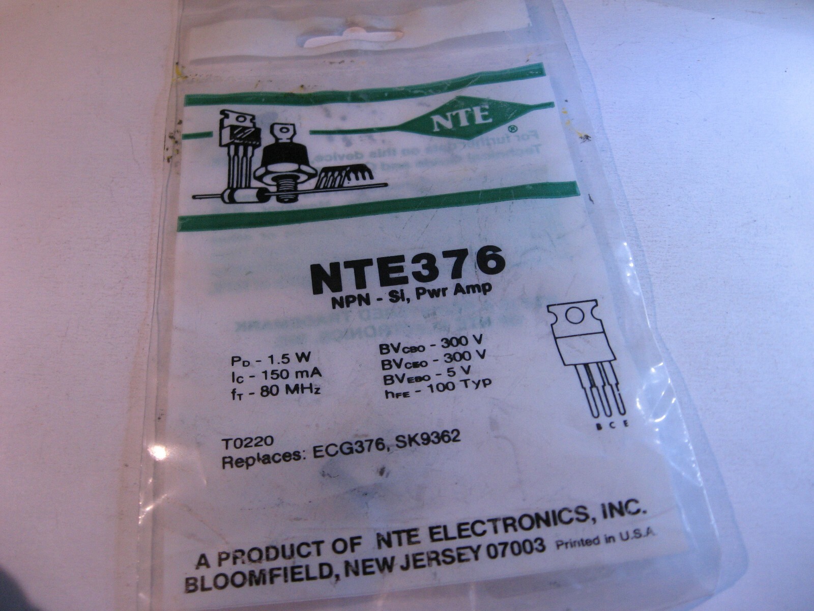 NTE376 NPN Silicon Transistor Pwr Amp ECG376 SK9362 - NOS Qty 1 | eBay