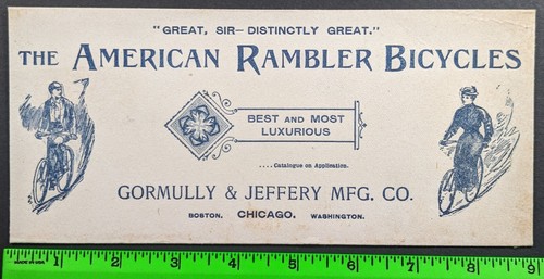 Vintage 1880's The American Rambler Bicycles Blotter Trade Card | eBay