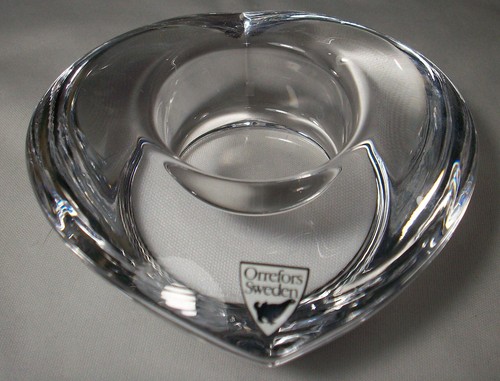Orrefors Lead Crystal AMOUR Heart Votive Candle Holder: Label: EXC: NR ...