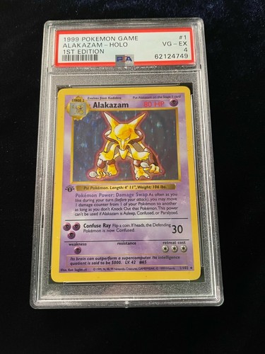 1999 Pokemon Base Set 1st Edition Shadowless Holo Alakazam #1 PSA 4 VG ...