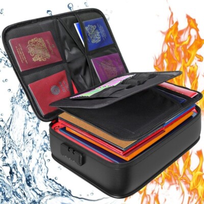 Fireproof Document Box with Lock Waterproof File Storage Organizer Box ...
