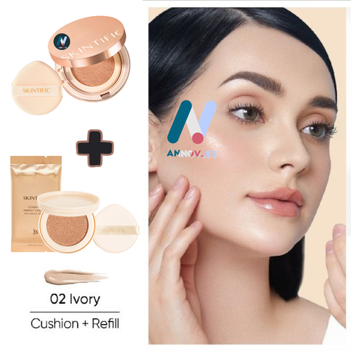 SET 2: SKINTIFIC Full Coverage Perfect Cushion 02 IVORY+ Refill SPF35 ...