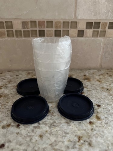 Tupperware Mini Midgets 2oz Containers set of 4 Sheer with Navy Blue ...