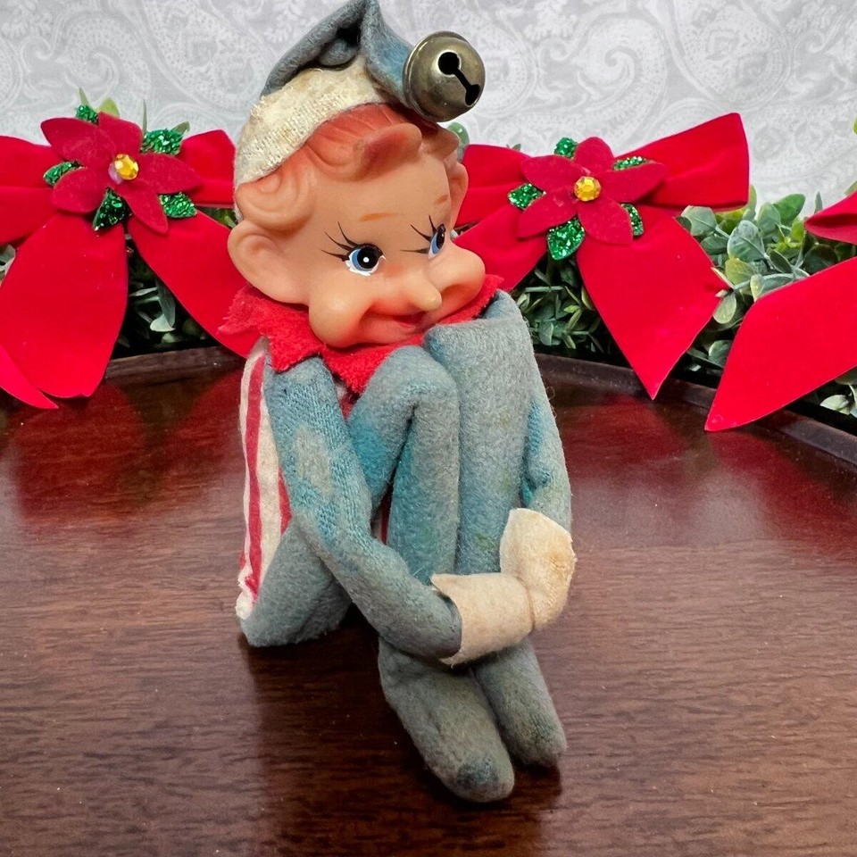 Vtg 1950 Japan Knee Hugger Xmas Elf Green White & Red Striped Pixie ...