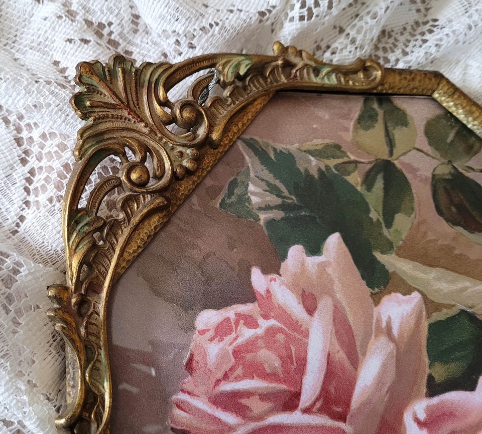 Vintage Roses Print Patty Thum E3302 | Barbola Convex Glass Frame ...