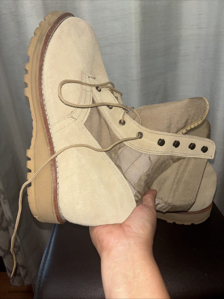 P.W. MINOR Mens Gorp Core Tan Suede Canvas Combat Lace Up Boots Style ...