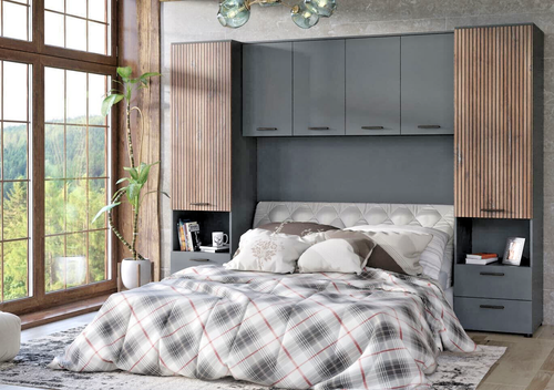 Milano Grey and Slated Oak Effect Overbed Storage Unit And Sideboard ...