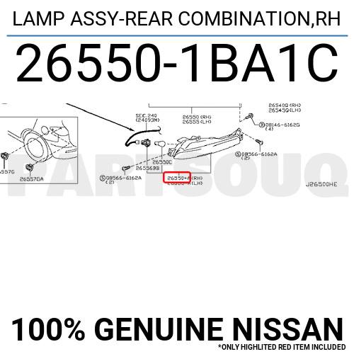 265501BA1C Genuine Nissan LAMP ASSY-REAR COMBINATION,RH 26550-1BA1C | eBay