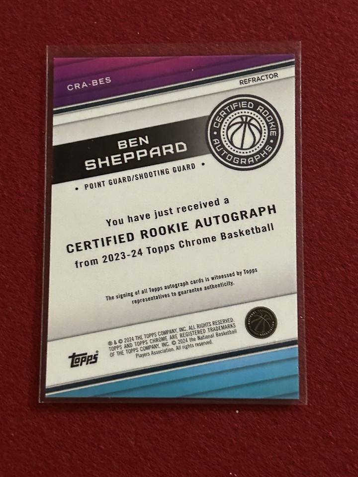 2023-24 Topps Chrome Certified Autograph Refractor Ben Sheppard RC ...