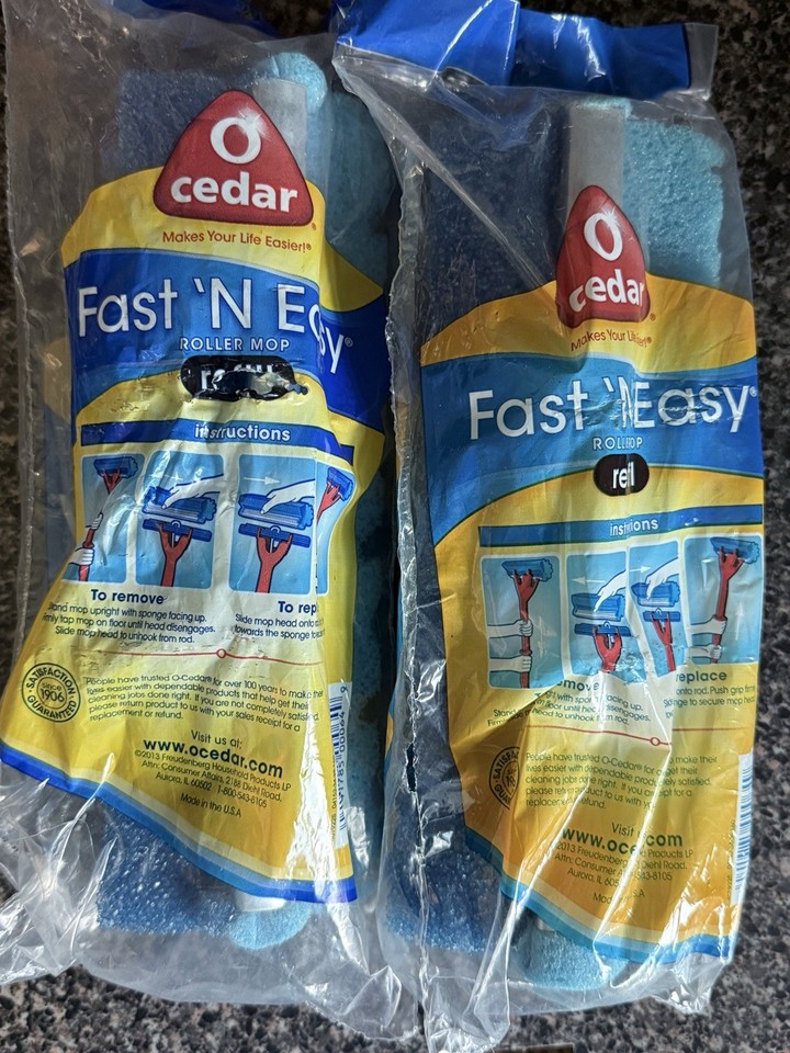 2 New O-Cedar Fast ‘N Easy Roller Mop Angled Mop Head Refills New ...