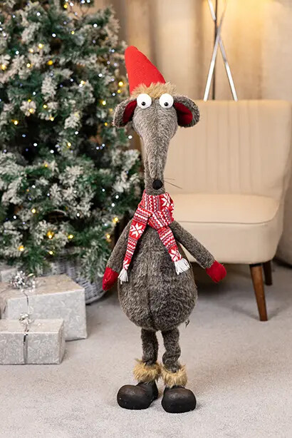 Christmas Rat Ornament Large Soft Plush Decoration Grey Standing ...