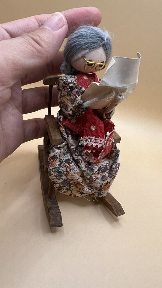 Vintage Mini Folk Art Dolls Grandma Reading Life Magazine On The ...