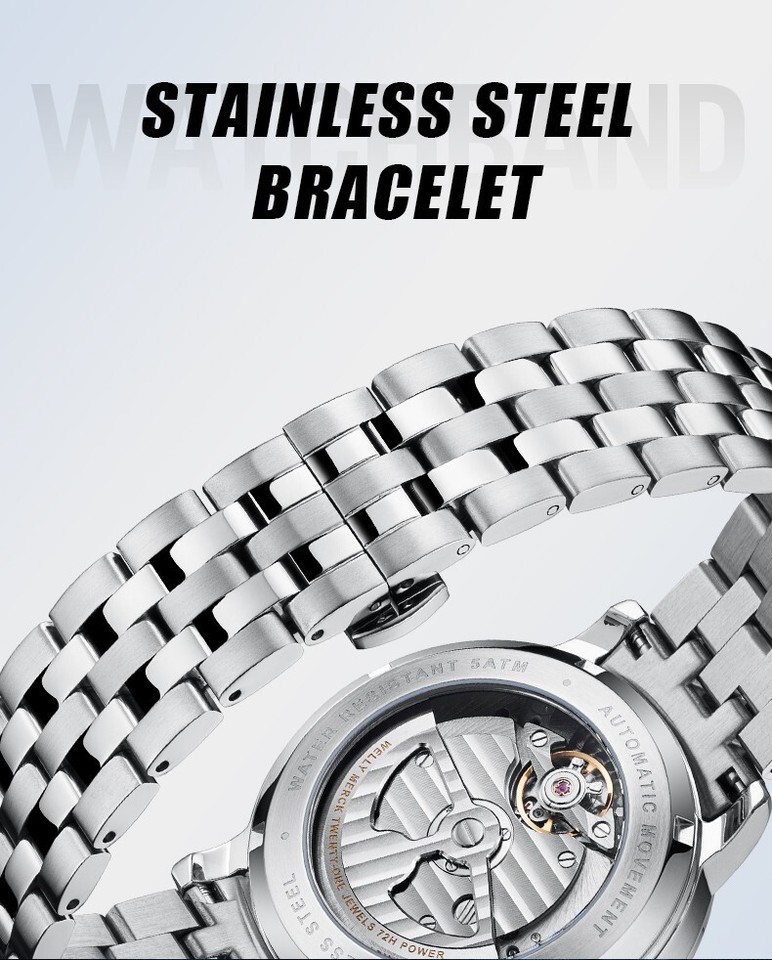 Welly Merck Men's Watch Automatic Mechanical 5ATM Moon Phase Sapphire ...