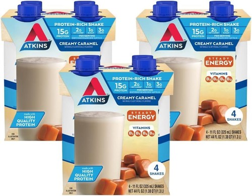 (12 Pack) Atkins Creamy Caramel Protein Nutrition Shake, Energy Boost ...