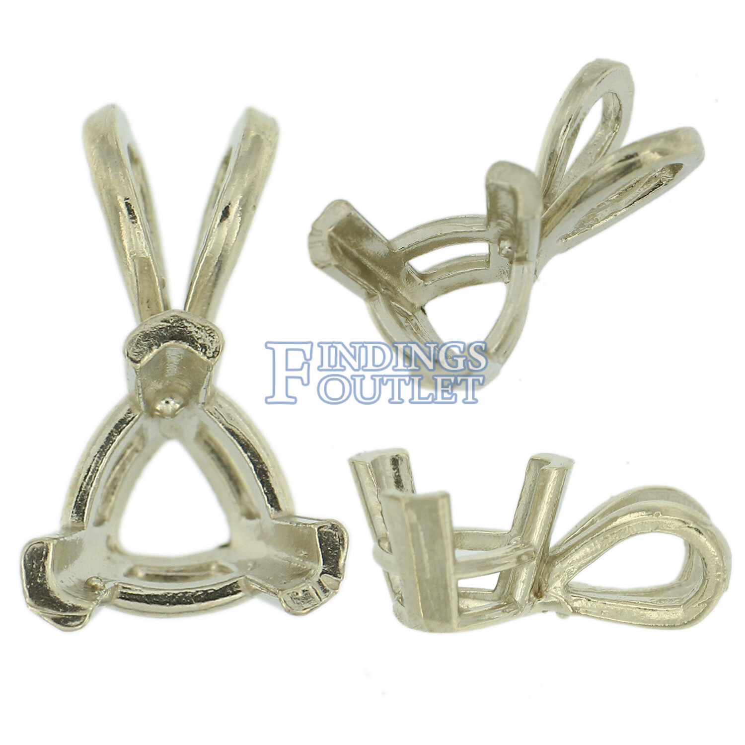 14K White Gold Trillion Pendant Setting Rabbit Ear Bail Mounting 0.12ct ...