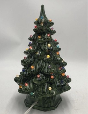 Vtg Ceramic Christmas Tree Holland Mold Snow Light Up Multi Color 11 ...
