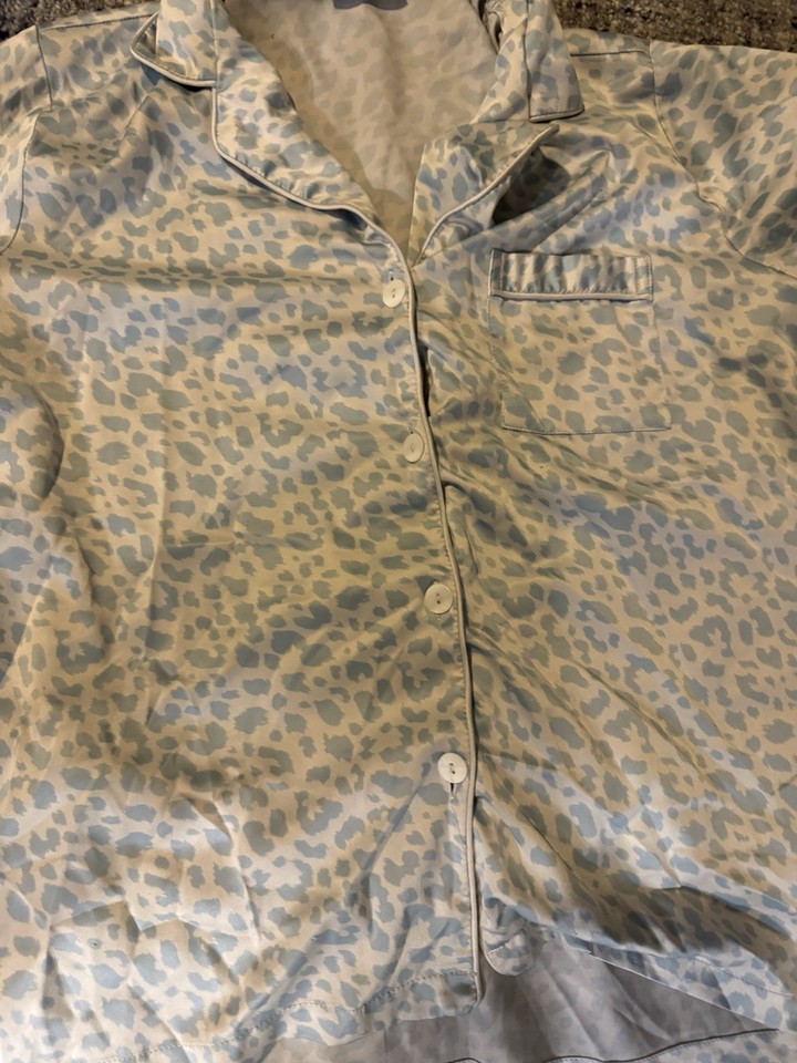 Cheetah Silk Pajama Set Blue Size Small | eBay