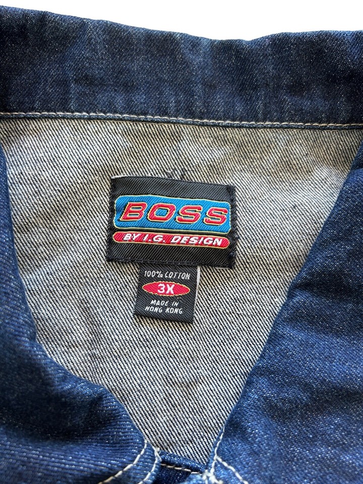 Vintage Boss Denim Jacket Men 3XL Urban Hip Hop Cyber Baggy Streetwear ...