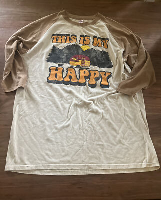 Simply Southern Large Happy Camper Shirt Brown This Is My Happy Raglan ...
