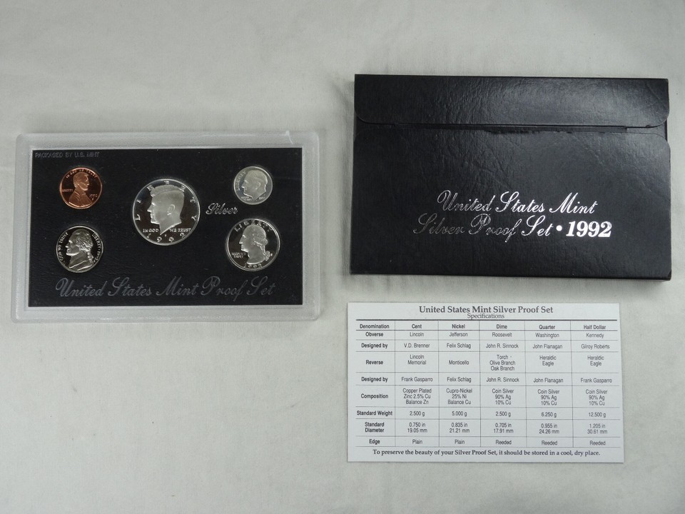 1992-1998 US Mint Silver Proof Sets 90% Silver OGP COA 7 Annual Sets ...