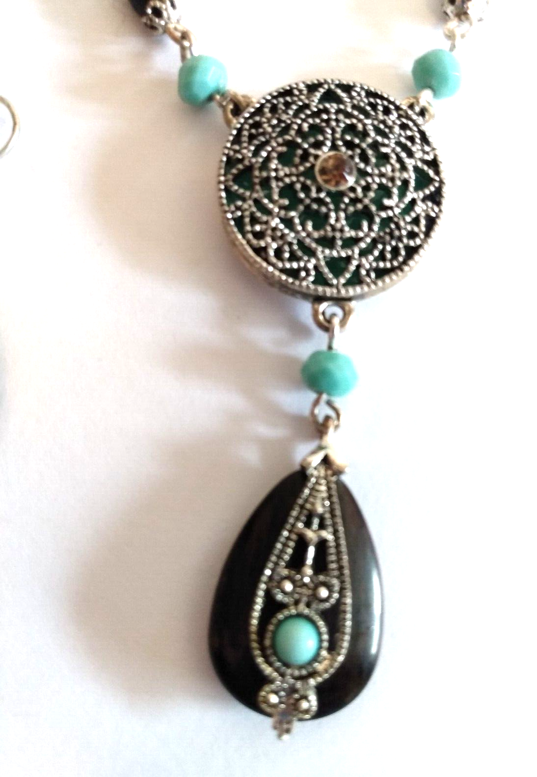 2009 Avon Turquoise Colored and Brown Medallion Necklace Earring Set ...