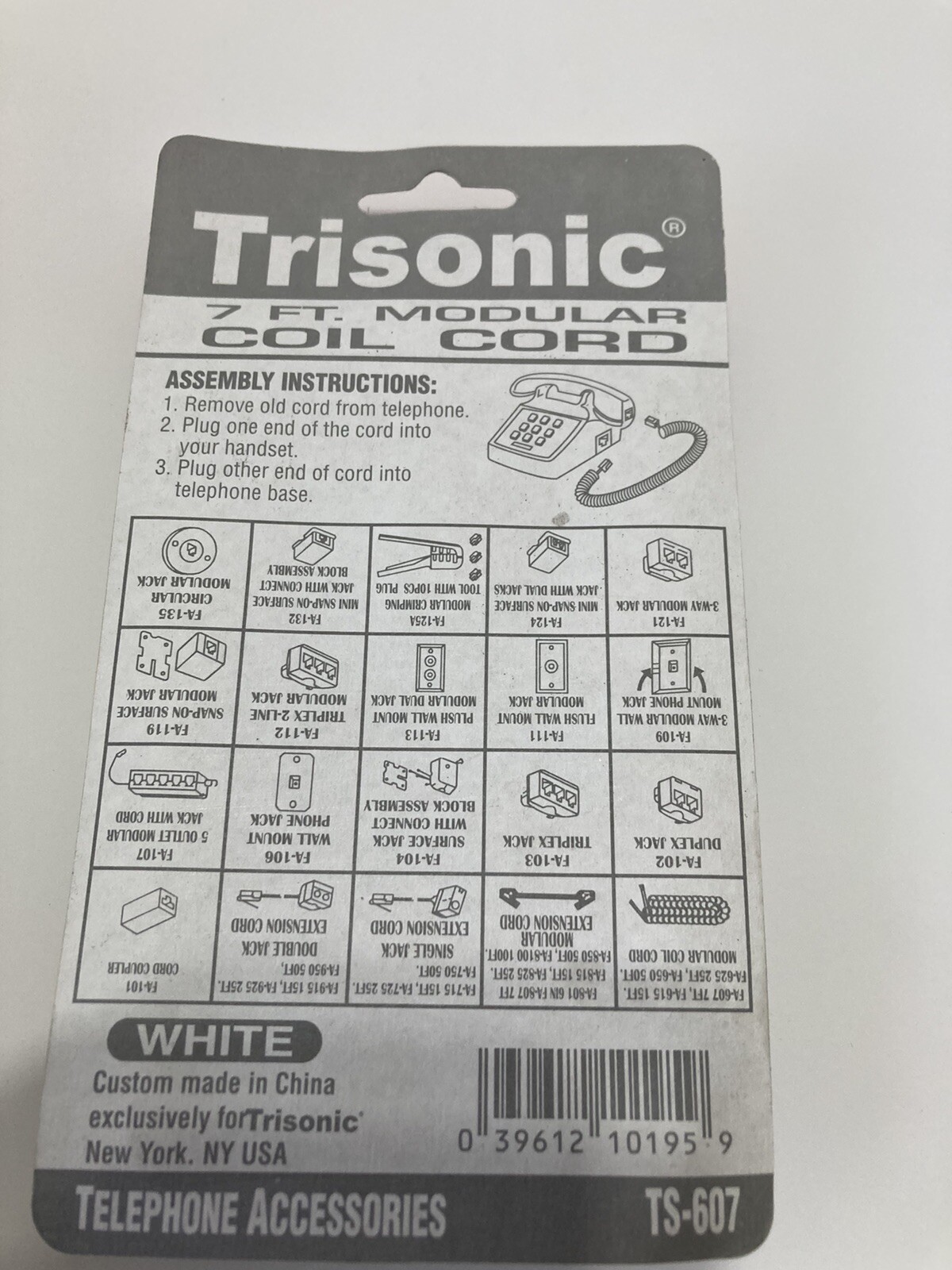 Trisonic Modular White Coil Phone Cord 7 ft. Ext. Cord 25 Ft. NIP TS ...