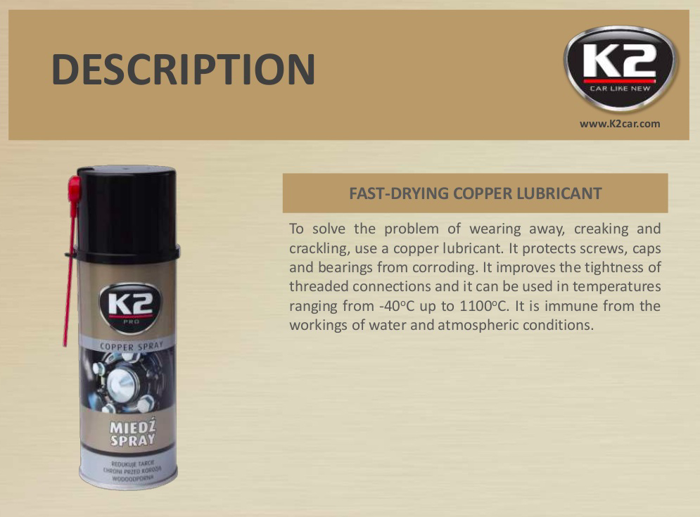 2 x K2 COPPER GREASE Water Heat Resistant Lubricant Spray Reduce ...
