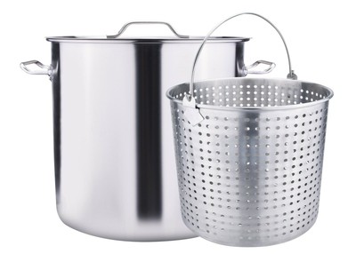 100QT Large Outdoor Stainless Steel Seafood Stock Pot W/Basket Crawfish ...