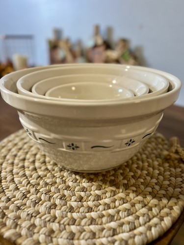 Longaberger Pottery Woven Traditions Blue (4) Nesting Mixing Bowls ...