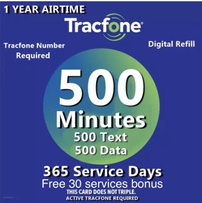 TracFone 1 Year Service Plan - 365 Days + 500 Minutes/ 500 Text/ 500 ...