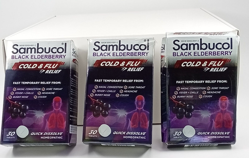 (3) 30ct Sambucol Cold and Flu Relief Black Elderberry Tablets BB DATE ...