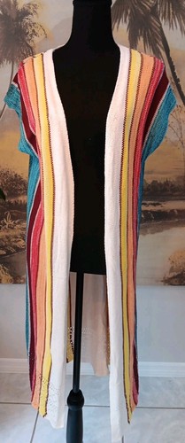 Long Duster Sleveless Cardigan Vest Open Front, Crochet Bottom ...