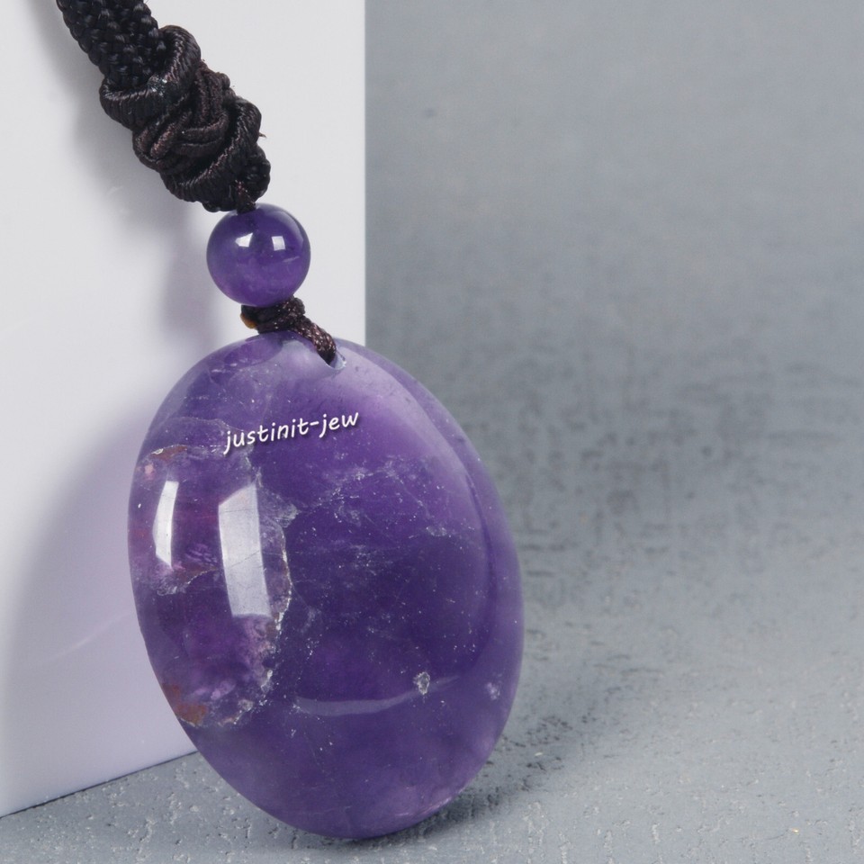 Natural Gemstone Round Shapes Bead Pendant Amulet Adjustable Necklace ...