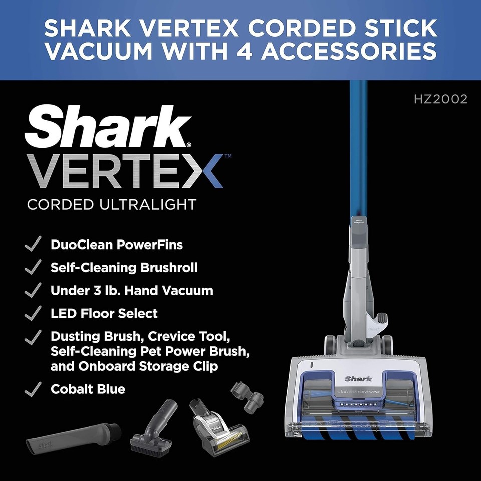 HZ2002 Vertex Ultralight Corded Stick DuoClean PowerFins & Self ...