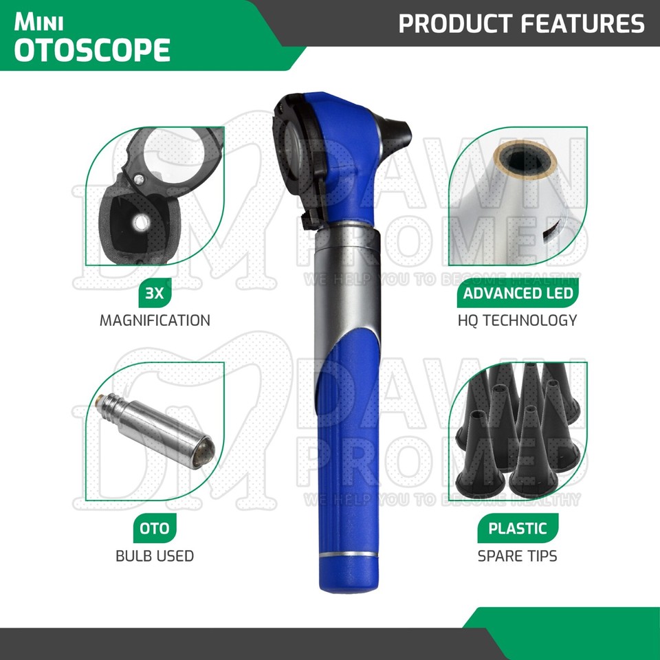 Fiber Optic Mini Pocket Otoscope Set LED Ear Scope Medical Diagnostic ...