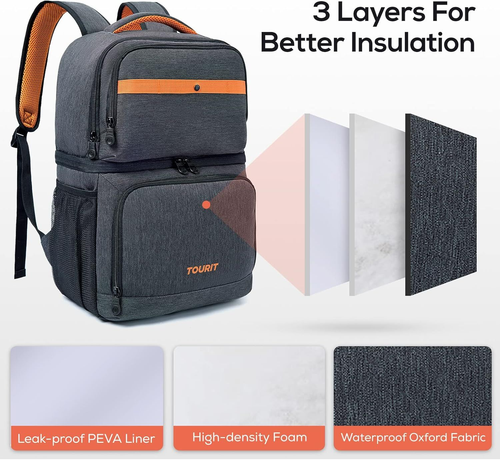 TOURIT Backpack Cooler with Double Decks, Insulated Normal, 2-Dark Grey ...