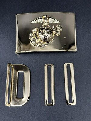GENUINE U.S. MARINE CORPS NCO DRESS BLUE BELT BUCKLE ANODIZED GOLD ...